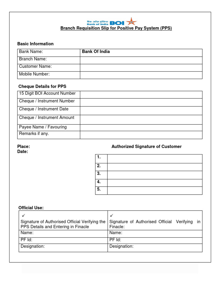 Positive Pay Form Bank of India | PDF | Business