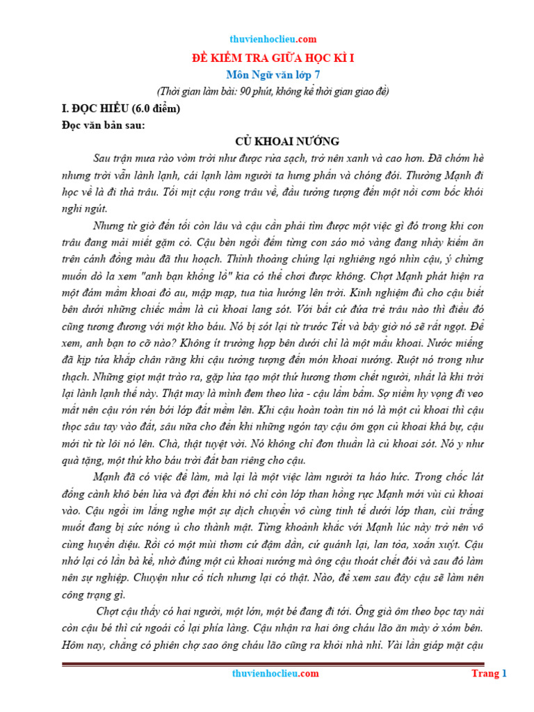 De Thi Giua HK1 Van 7 CTST | PDF