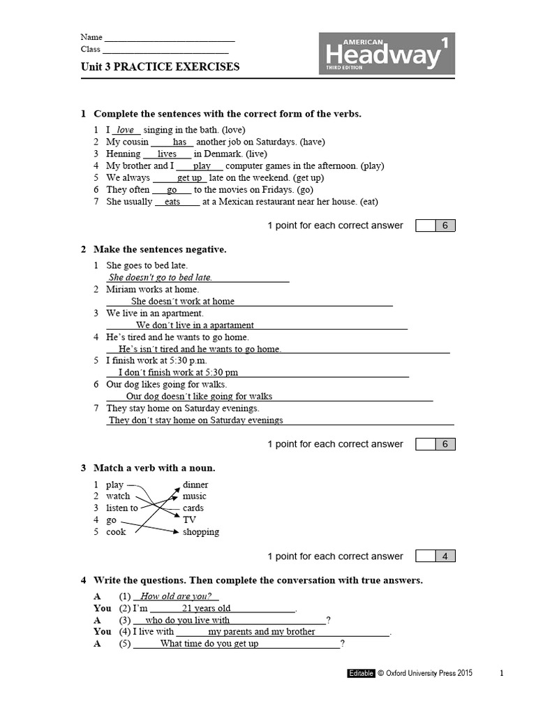 Ahw3e Level 01 Unit 3 Practice Pdf Linguistic Morphology Grammar