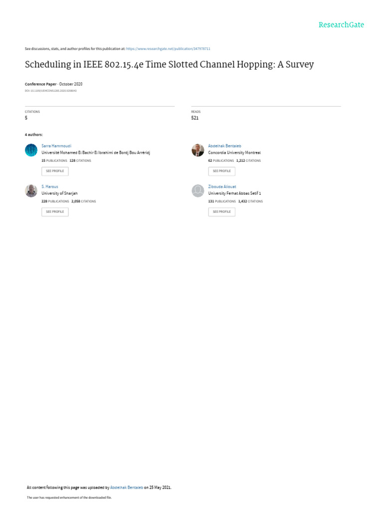 Scheduling in IEEE 802.15.4e Time Slotted Channel Hopping: A Survey ...