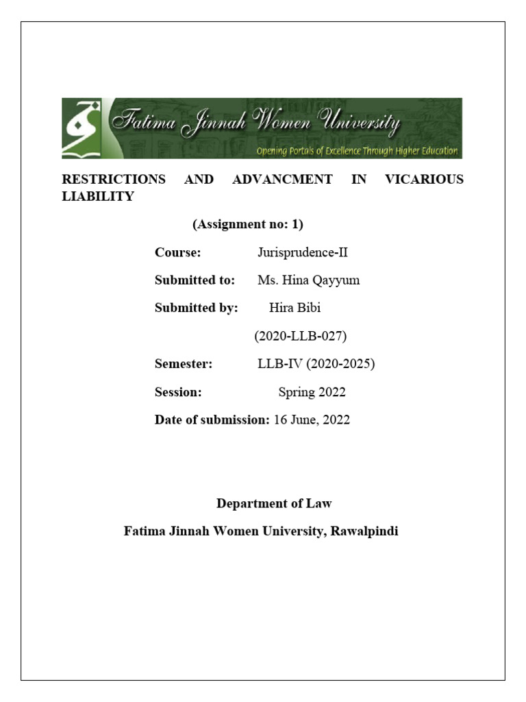 Jurisprudence II Assignment | PDF | Legal Liability | Vicarious Liability