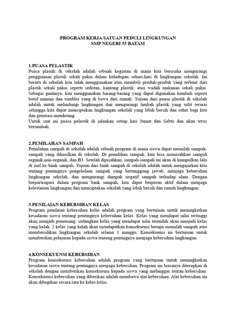 Program Kerja Satgas Lingkungan 53 | PDF | Sains & Matematika