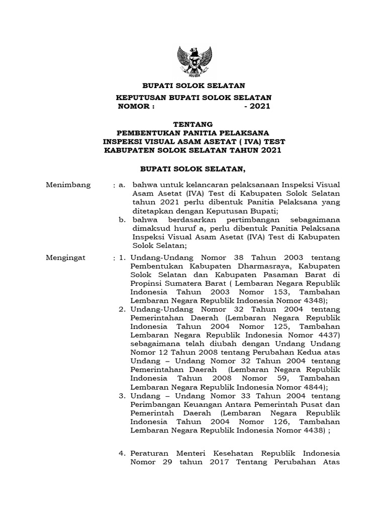 SK Panitia Pelaksana IVA TEST | PDF