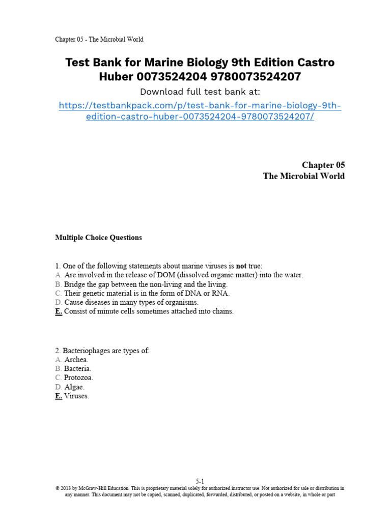 Marine Biology 9th Edition Castro Test Bank 1 | PDF