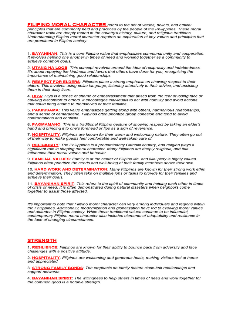 Filipino Moral Character | PDF | Philippines | Psychological Resilience