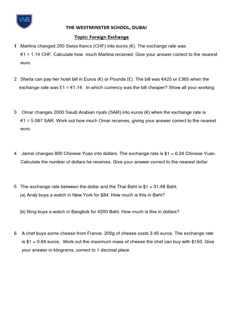 Revision - Foreign Exchange Worksheet | PDF