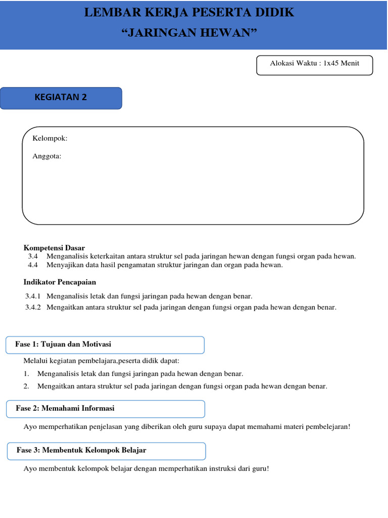 LKPD Jaringan Hewan P11 | PDF
