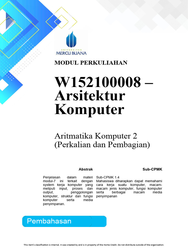 Modul Arsitektur Komputer | PDF | Metode & Bahan Ajar | Komputer
