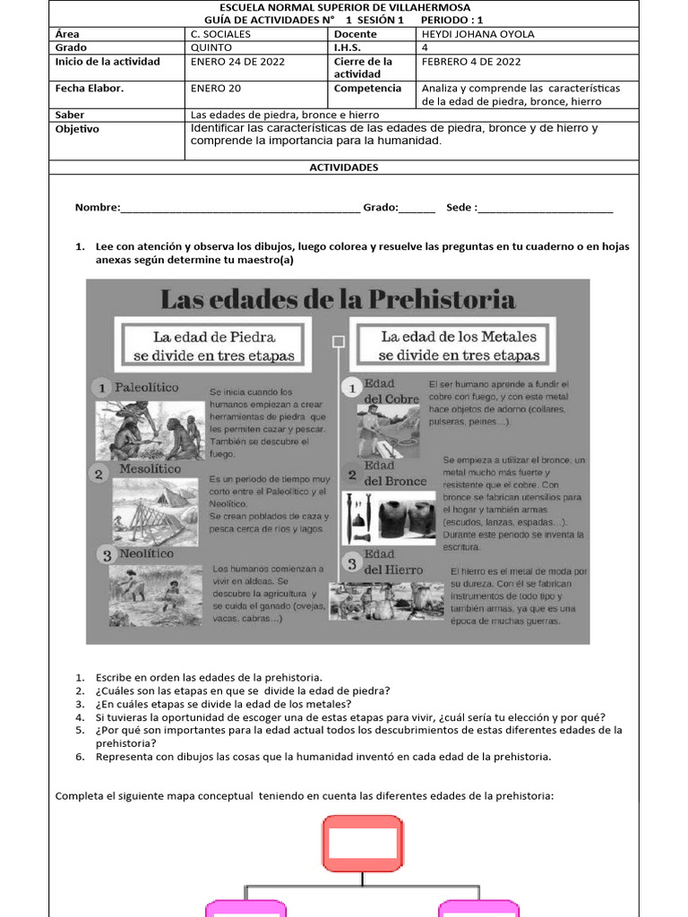 Sociales - Quinto - Sesiòn 1 - Periodo 1 - Las Edades de Piedra, Bronce ...