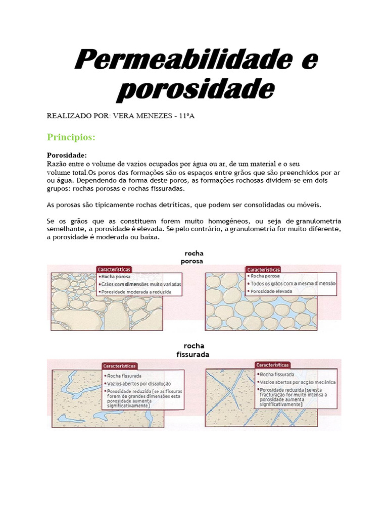 Permeabilidade e Porosidade | PDF | Rochas (Geologia) | Geociências