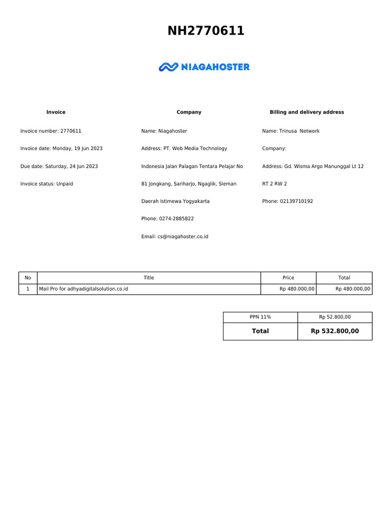 Invoice Niagahoster Email Hosting | PDF