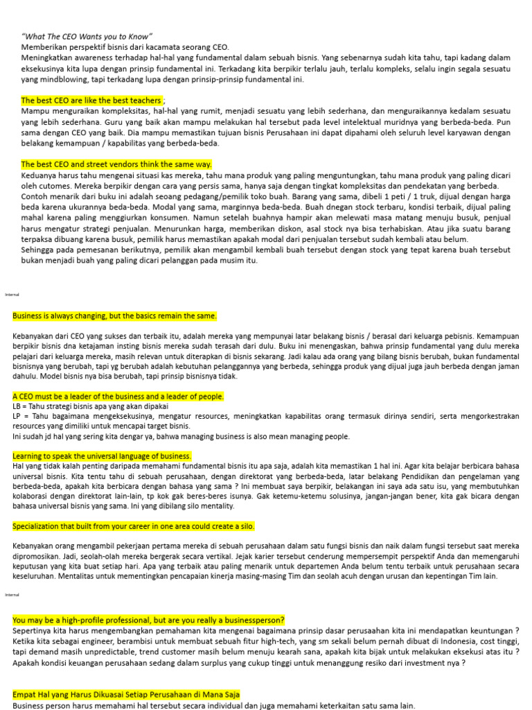 Prinsip Fundamental Bisnis untuk CEO | PDF