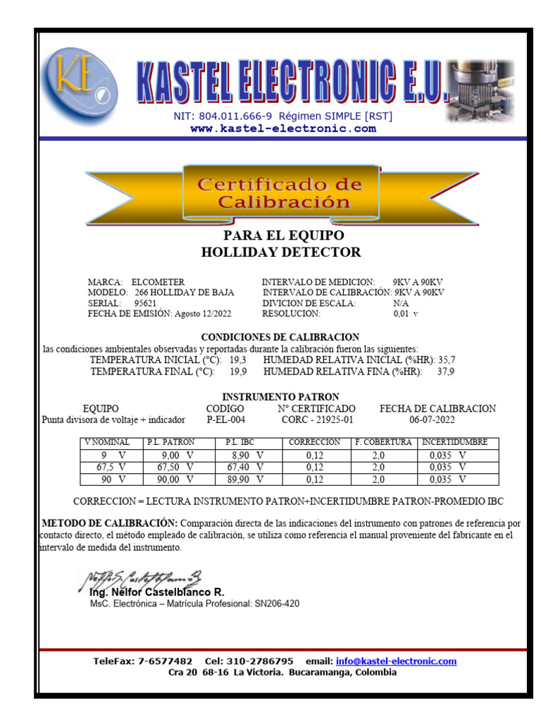 Certificado de Calibracion Holiday | PDF Certificado de Calibracion Holiday | PDF