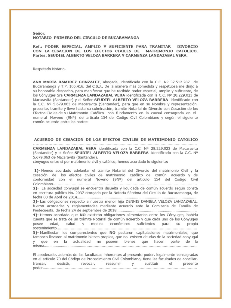 Poder Divorcio | PDF | Divorcio | Propiedad de la comunidad