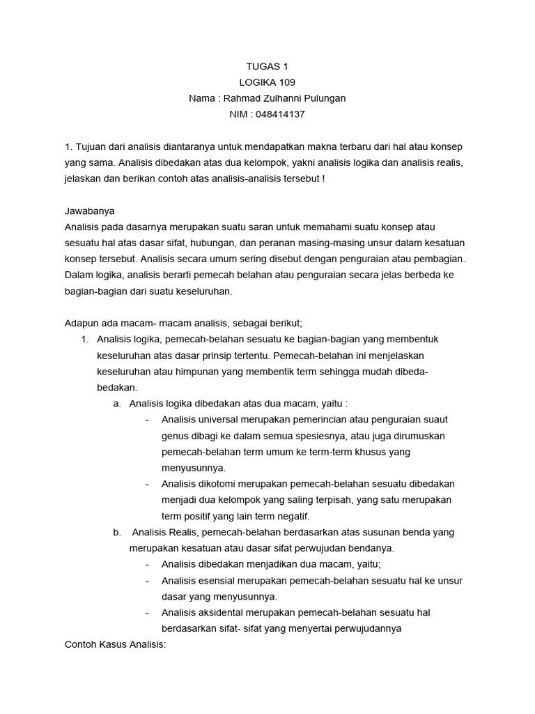 Tugas 1 - Logika 109 | PDF