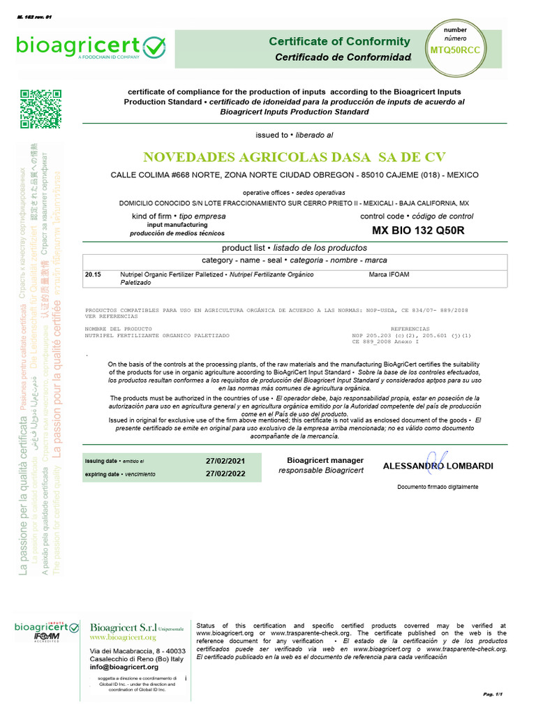 Certificado de Conformidad Bioagricert | PDF | Agricultura | Entorno ...