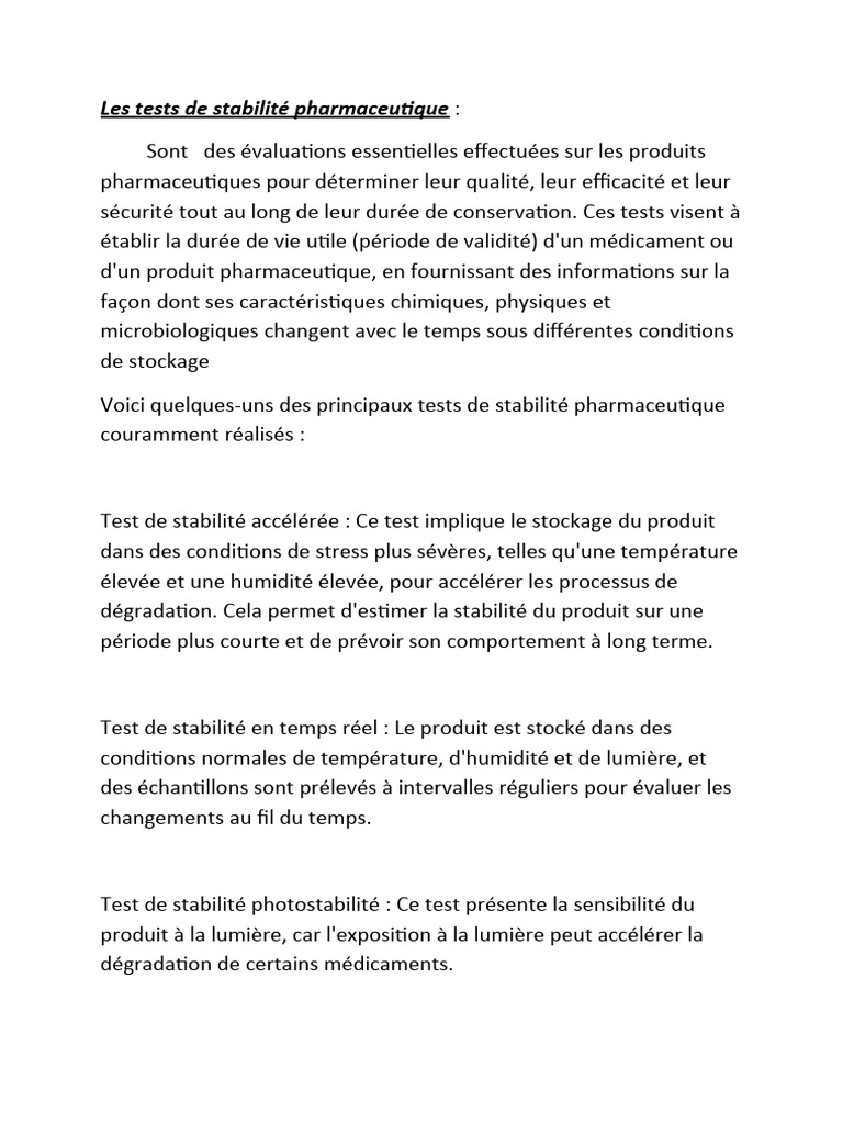 Les Tests de Stabilité Pharmaceutique | PDF