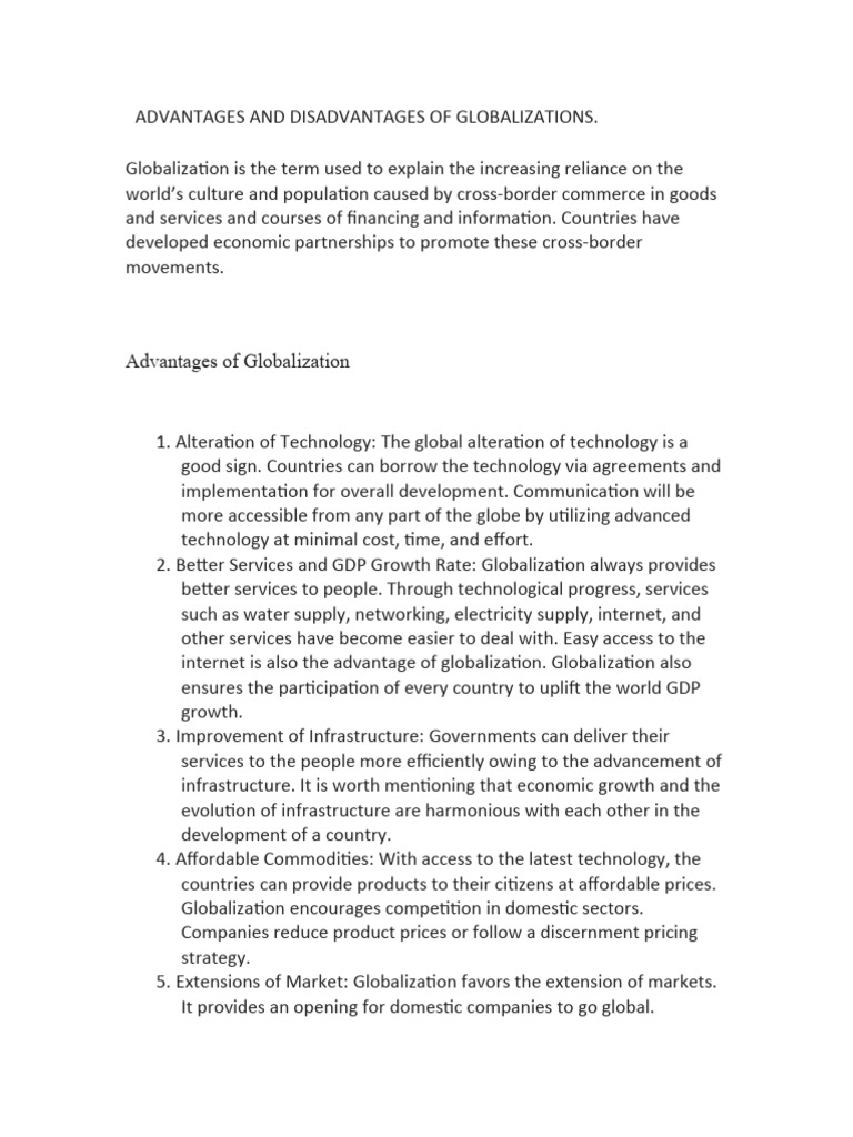 Advantages and Disadvantages of Globalization | PDF Advantages and Disadvantages of Globalization | PDF