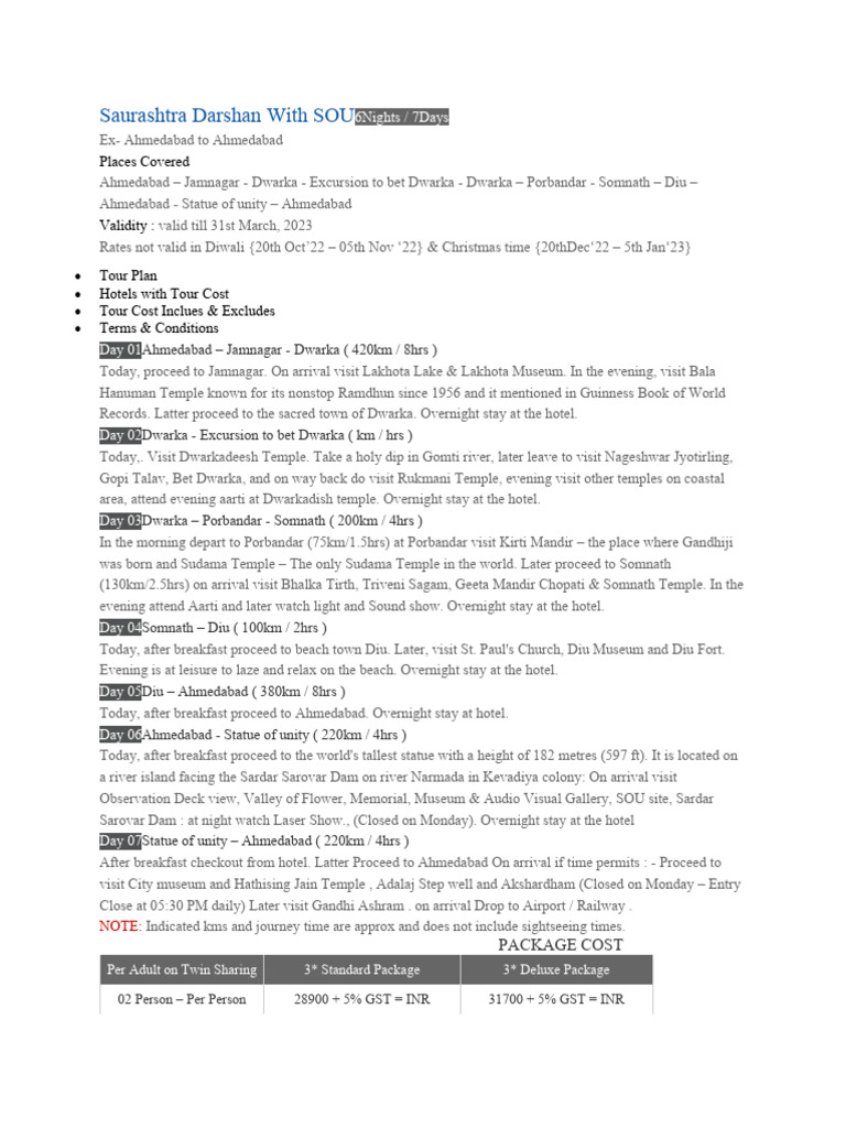 Saurashtra Darshan With SOU6Nights | PDF