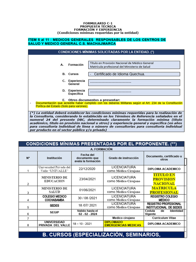 Formulario c1 Vinto Dra. Guerra | PDF | Bolivia | Especialidades Medicas