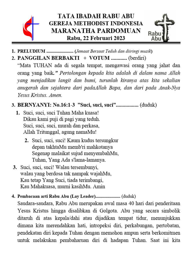 Tata Ibadah Rabu Abu 2023 | PDF | Agama & Spiritualitas