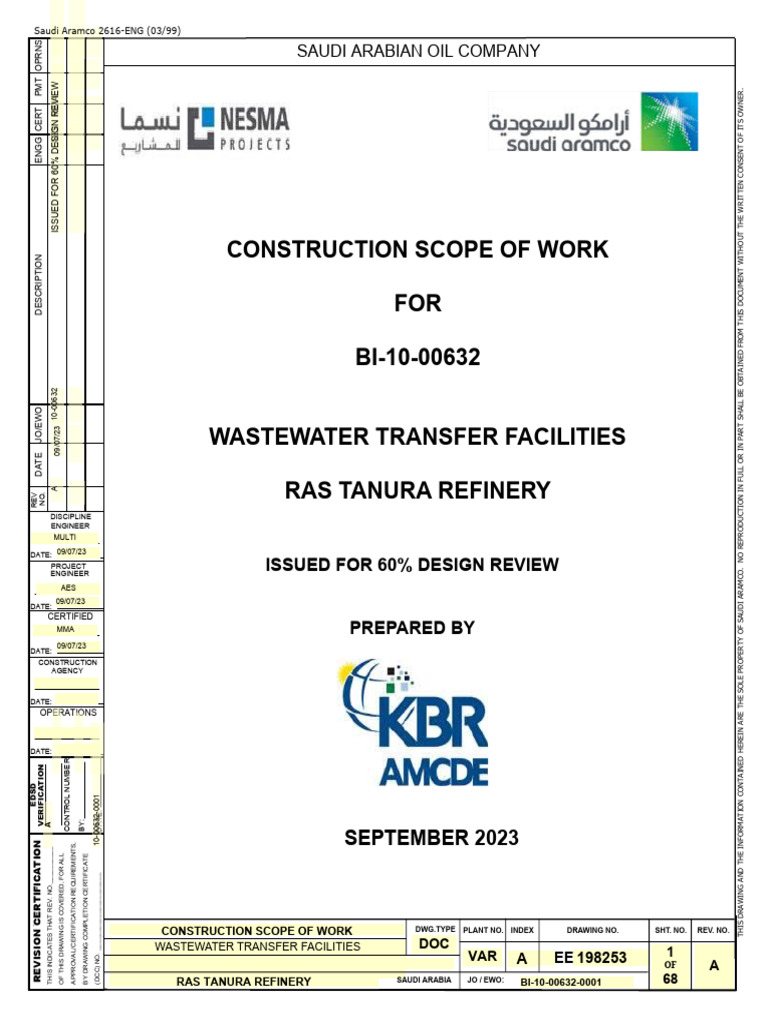 Construction Scope of Work FOR BI-10-00632: Saudi Arabian Oil Company | PDF