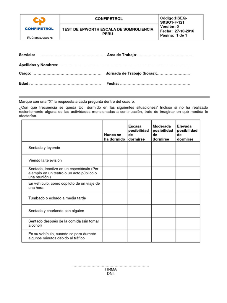 HSEQ-S&SO1-F-121 Test de Epworth V0 | PDF