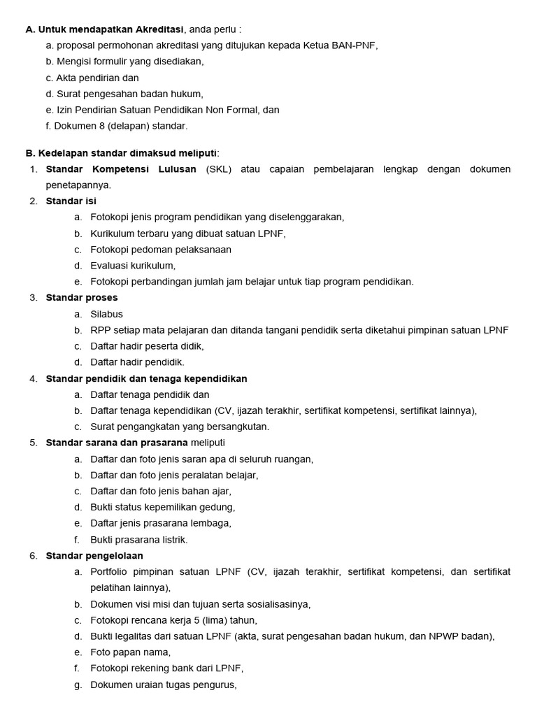 8 Standar Akreditasi LKP | PDF | Karier & Perkembangan | Bisnis