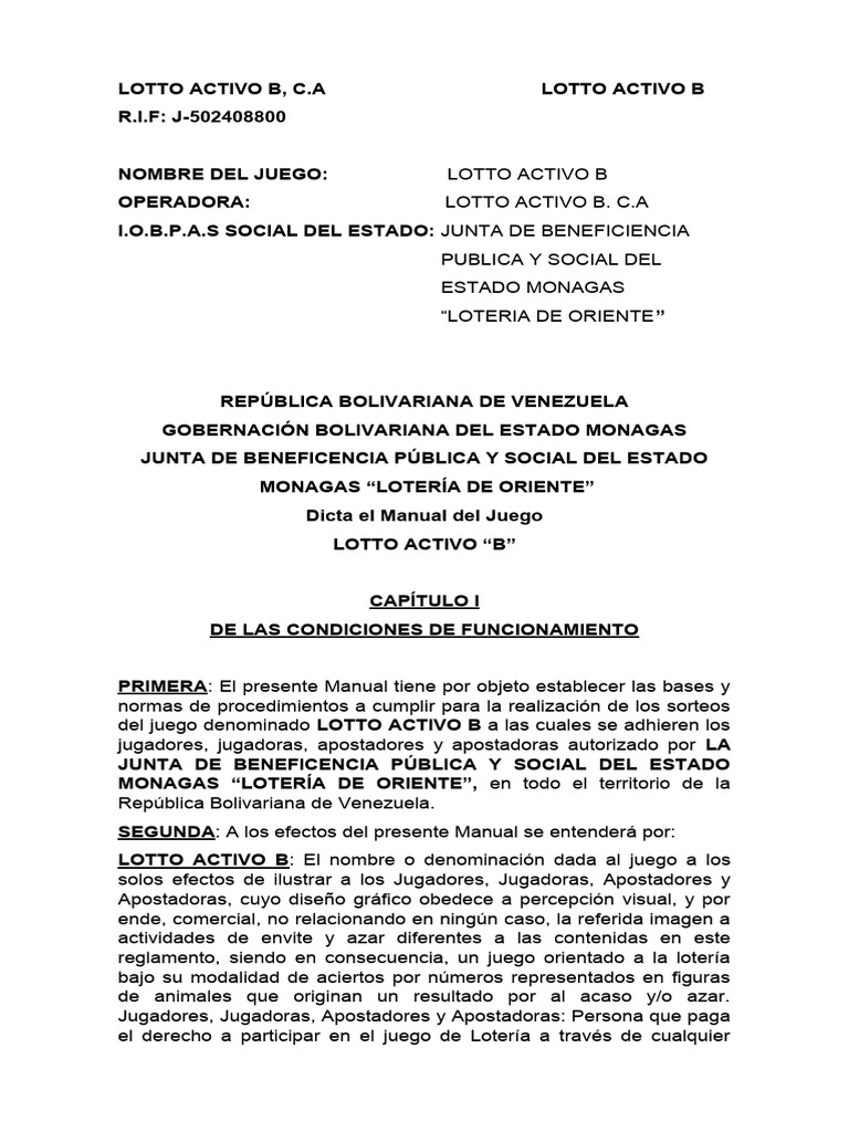 Manual de Juego Lotto Activo B | PDF | Estado (política)