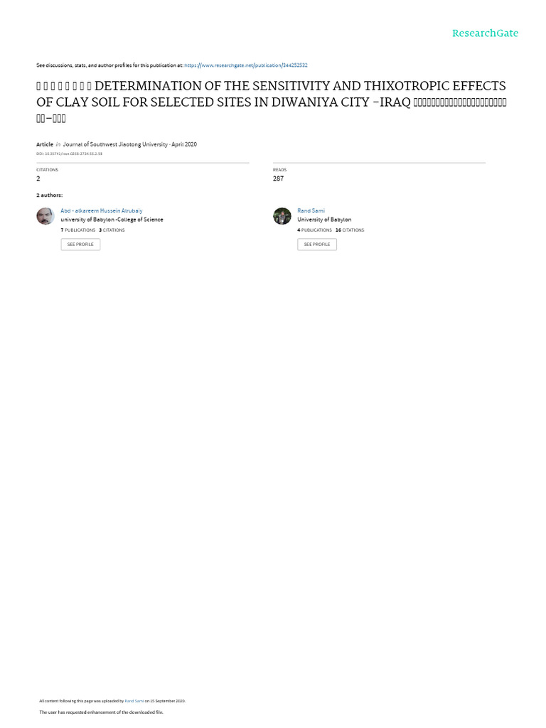 Determination of The Sensitivity and Thixotropic Effects of Clay Soil ...