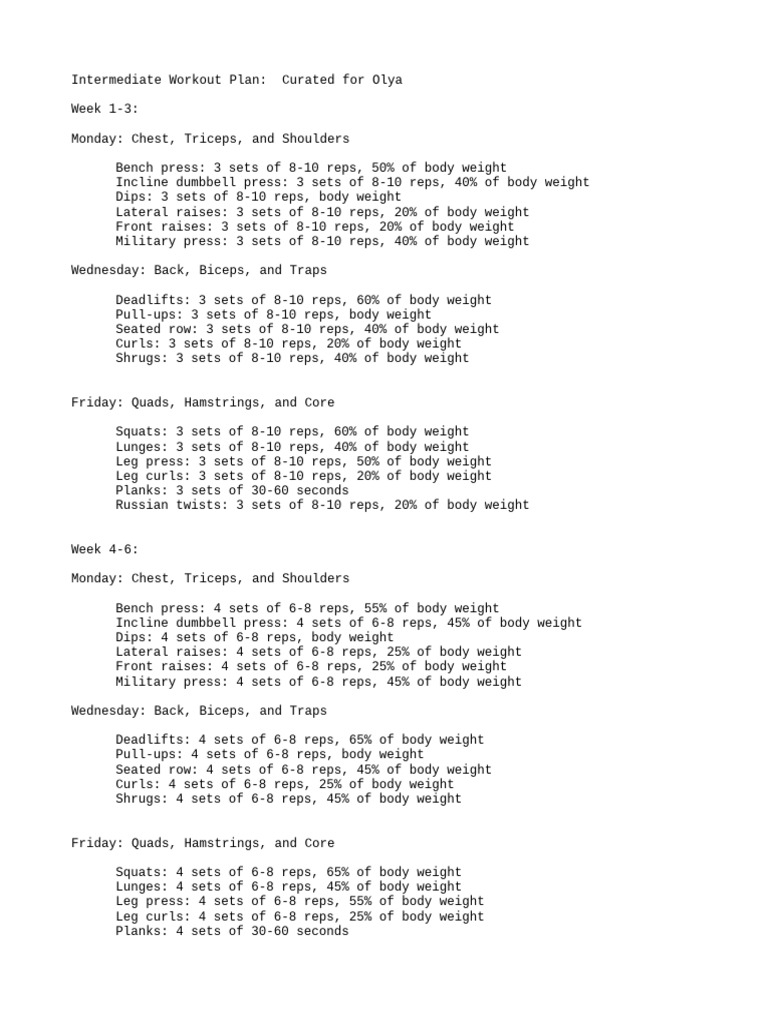 Intermediate Workout Program | PDF