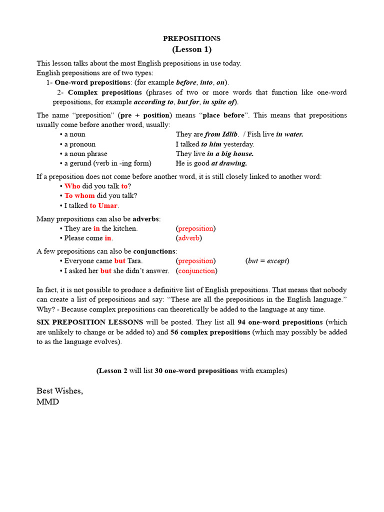 Prepositions 1 | PDF | Language Arts & Discipline | Foreign Language ...