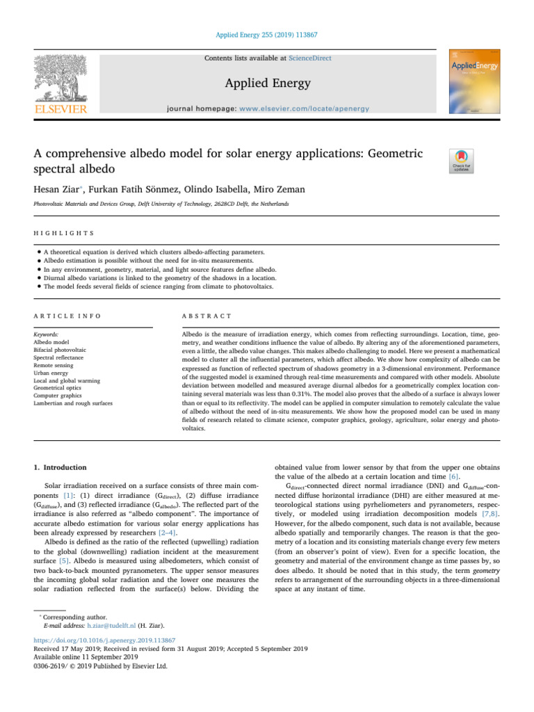A Comprehensive Albedo Model For Solar Energy Applications Geometric ...