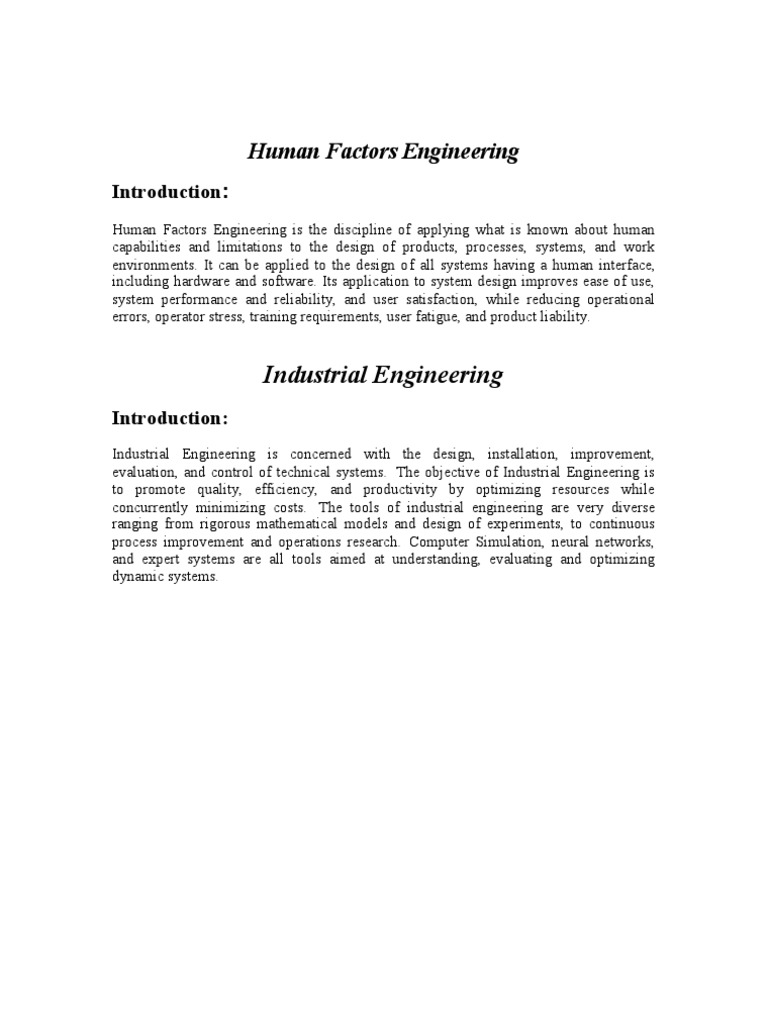 Human Factors in Industrial Engineering | PDF