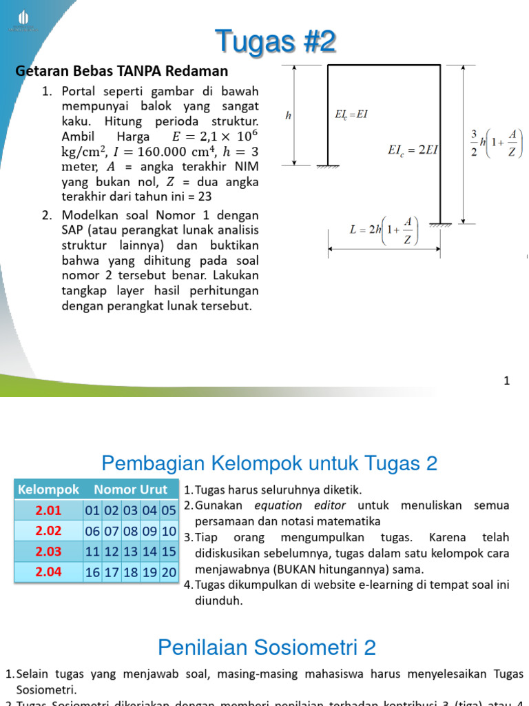 Sen1930 Tugas 02 SDOF Getaran Bebas TANPA Redaman | PDF | Metode & Bahan Ajar