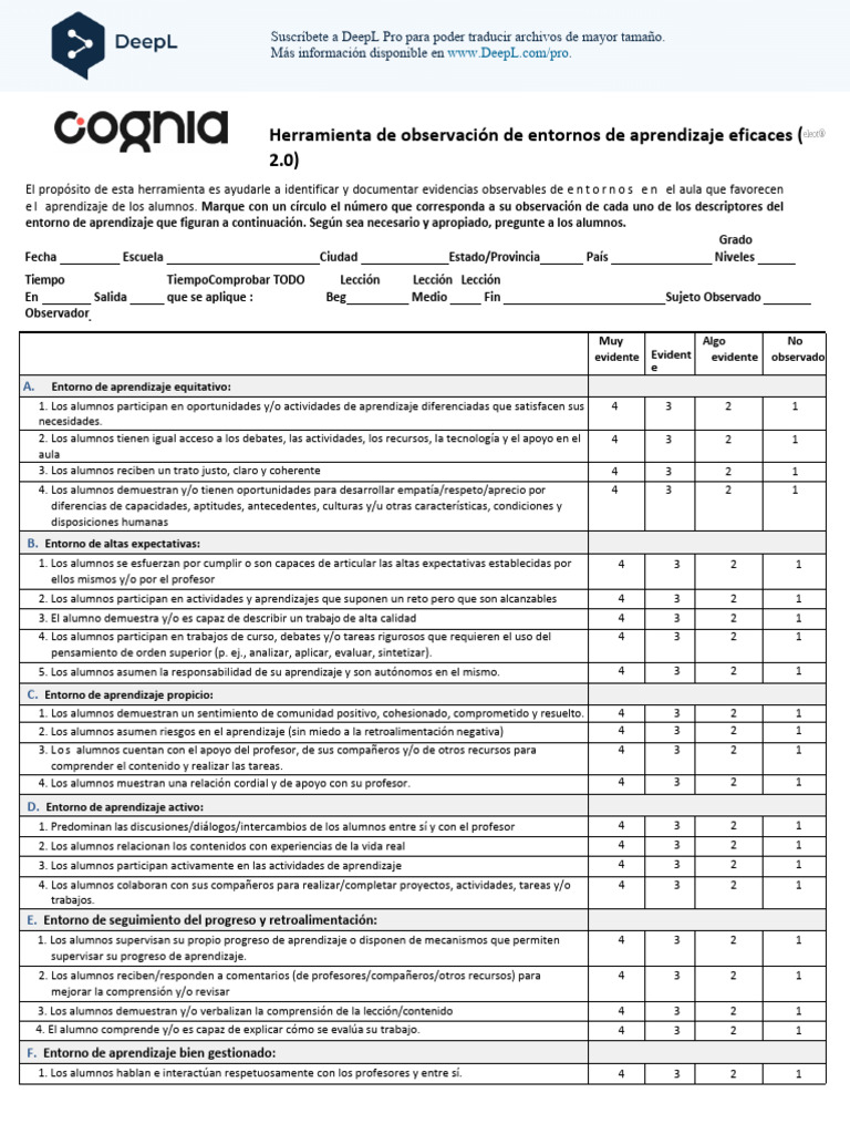 Eleot 2.0 Tool (Español) | PDF | Aprendizaje | Maestros