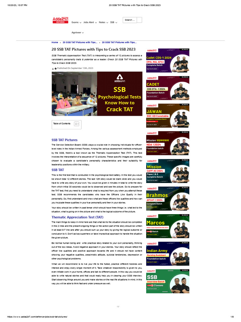 20 SSB TAT Pictures With Tips To Crack SSB 2023 | PDF