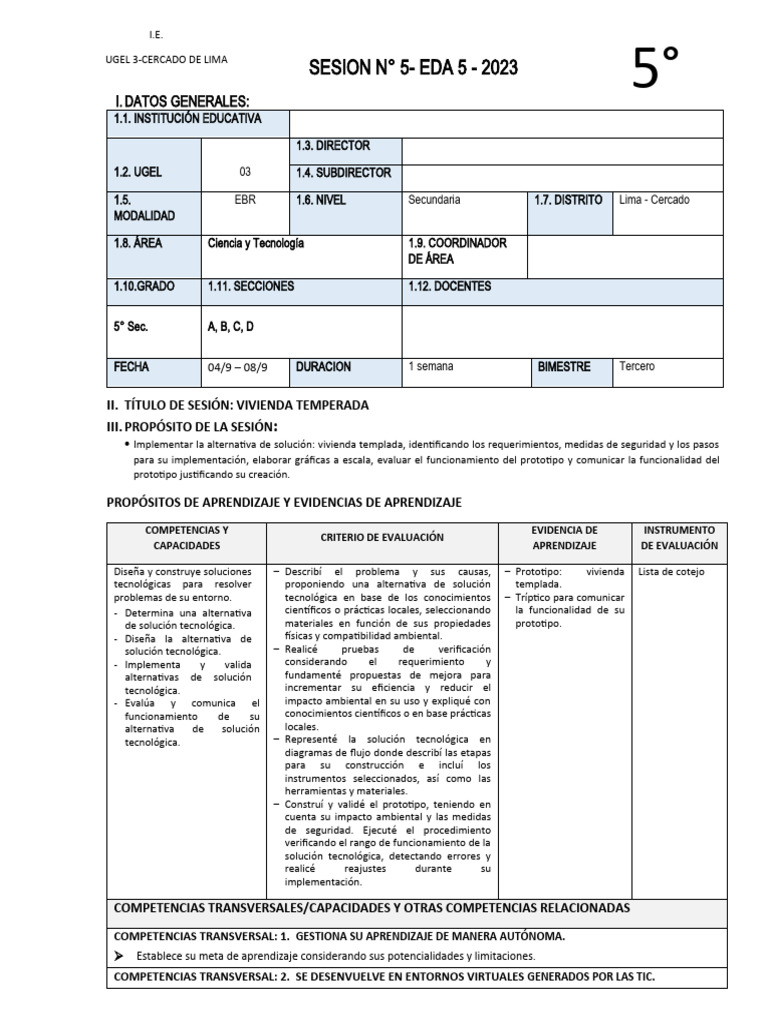 5°SESION Semana 5 Diseña EDA 5 CYT 2023 Santillana | PDF