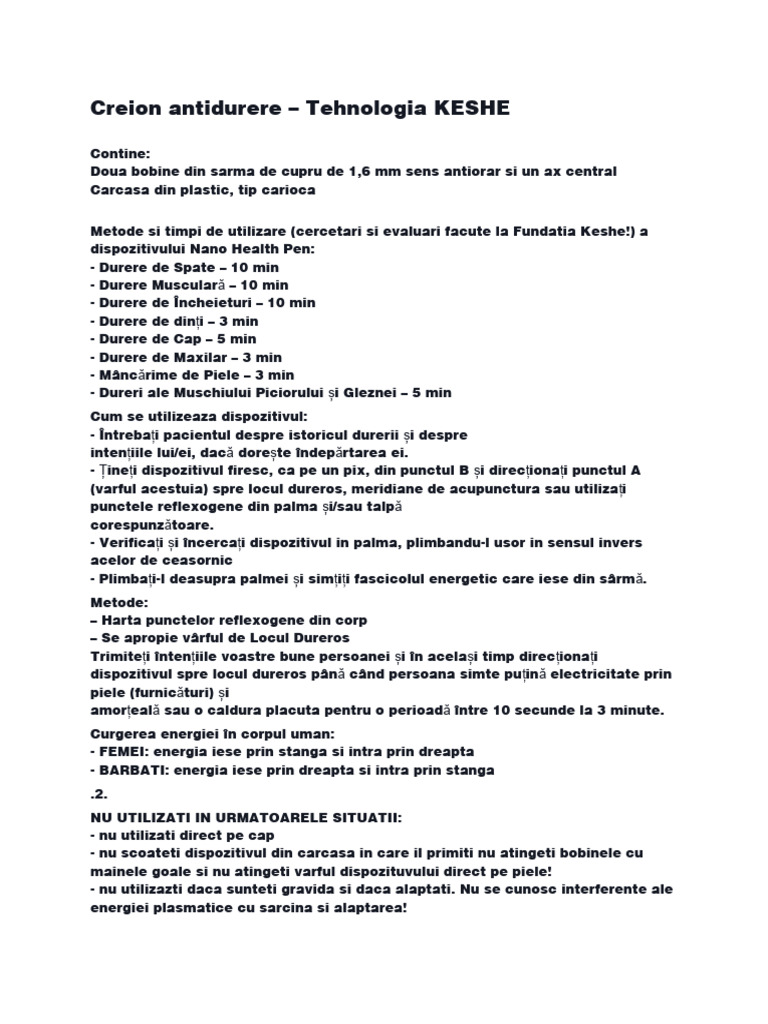 Creion Antidurere - Instructiuni de Folosire | PDF