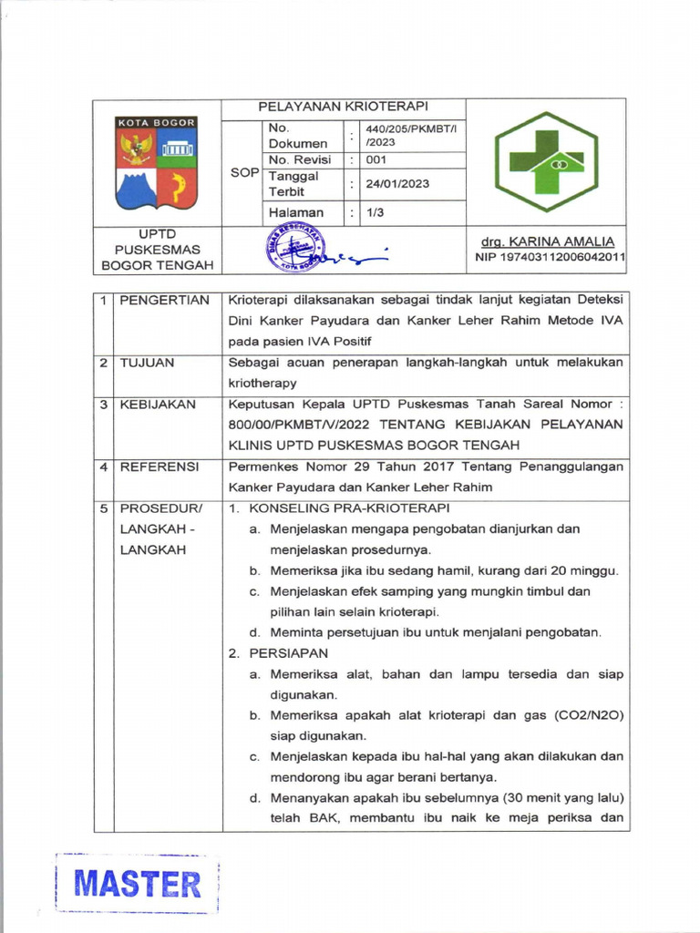 205-Sop Pelayanan Krioterapi | PDF