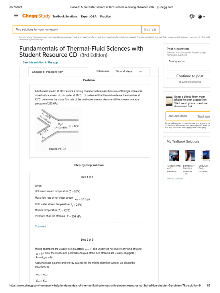 Solved_A_hot_water_stream_at_80°C_enters_a_mixing_chamber_with_Chegg | PDF | Heat | Continuum ...