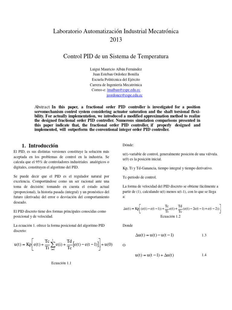 Control PID de Un Sistema de Temperatura | PDF