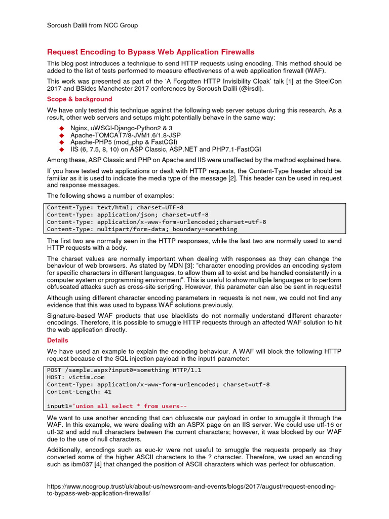 Request Encoding To Bypass Web Application Firewalls | PDF