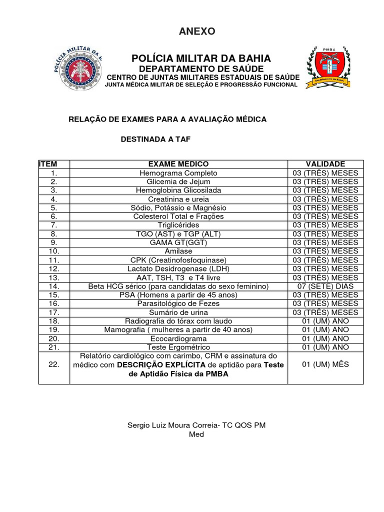 Anexo - Exames para o TAF | PDF