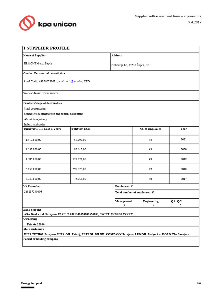 Supplier Self Assessment Form - Engineering - Rev4 | PDF