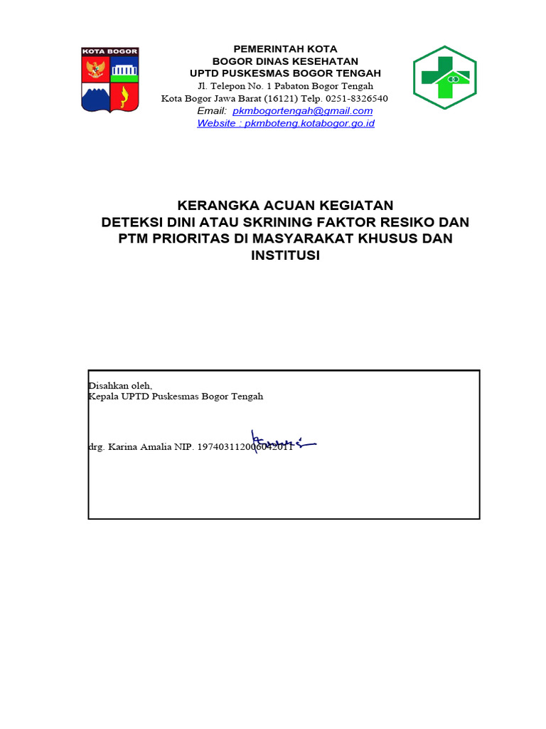 KAK Deteksi Dini Atau Skrining Faktor Resiko Dan PTM Prioritas Di Institusi 2023 | PDF