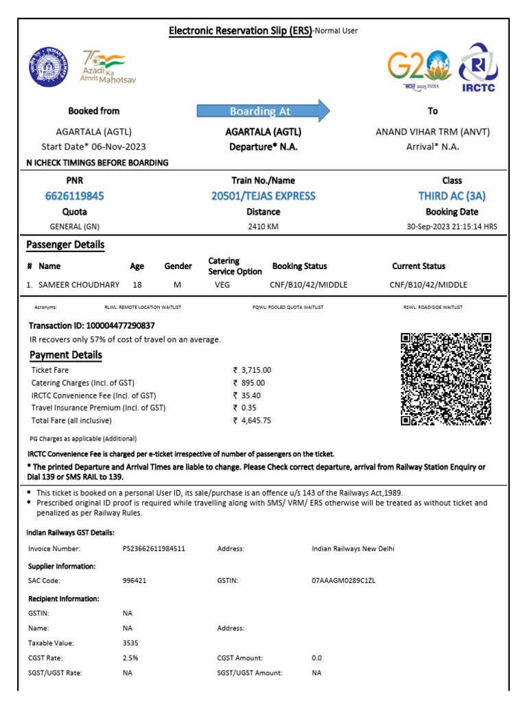 20501/tejas Express Third Ac (3A) | PDF