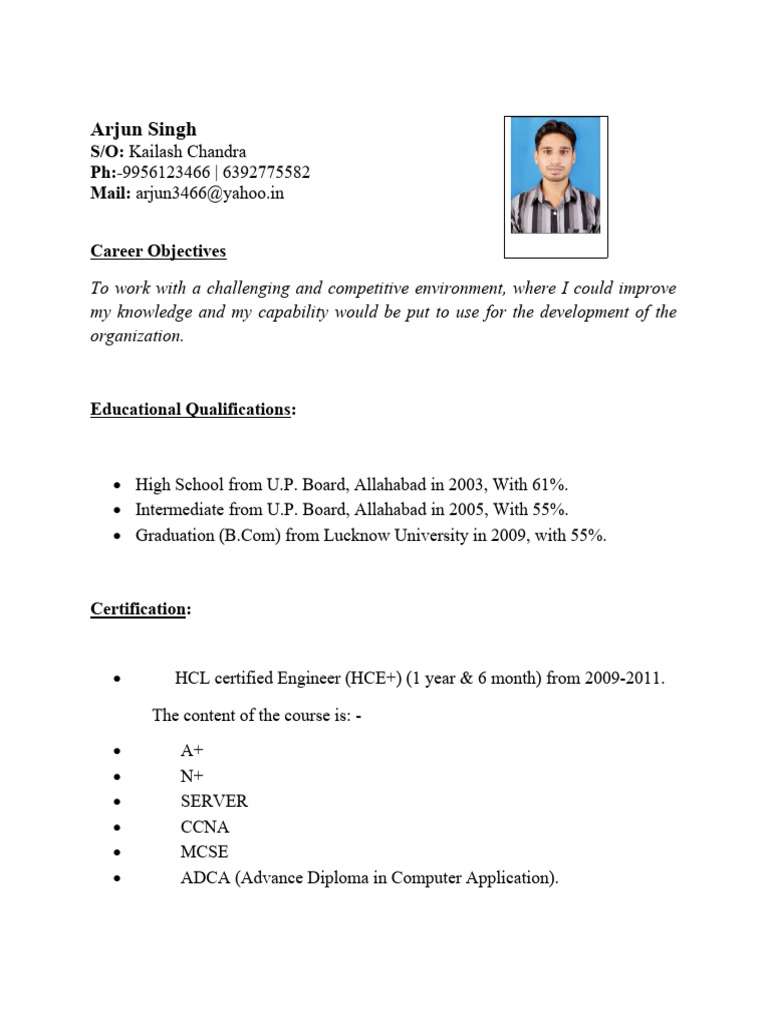 Arjun Singh Resume | PDF | Microsoft Windows | Windows 7