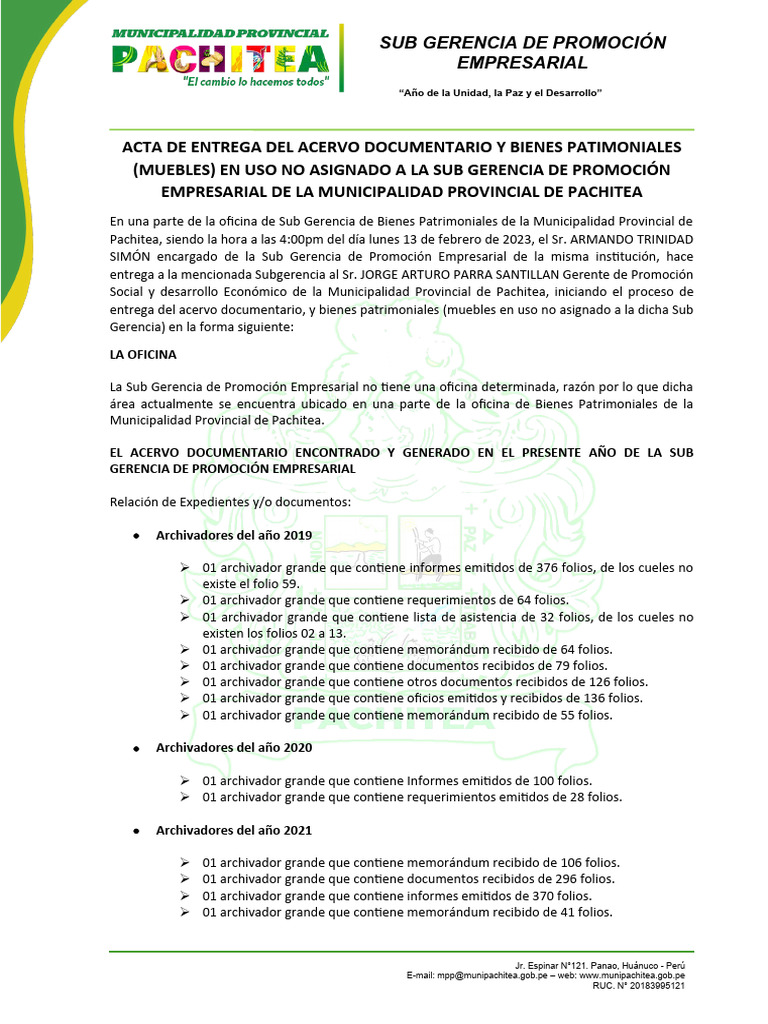 ACTA DE ENTREGA OFICIAL DE LA SGPE | PDF