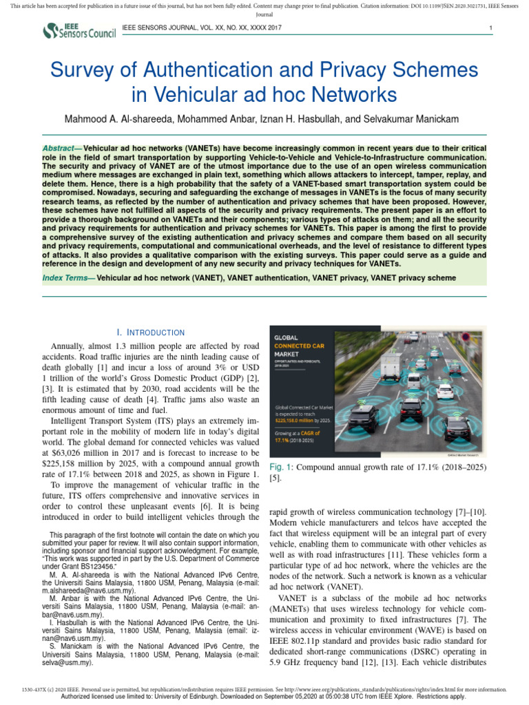 Survey Of Authentication And Privacy Schemes Pdf Wireless Ad Hoc